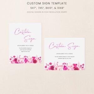 Hot Pink Custom Sign Template, Blush Bubblegum Pink Floral Custom Signs ...