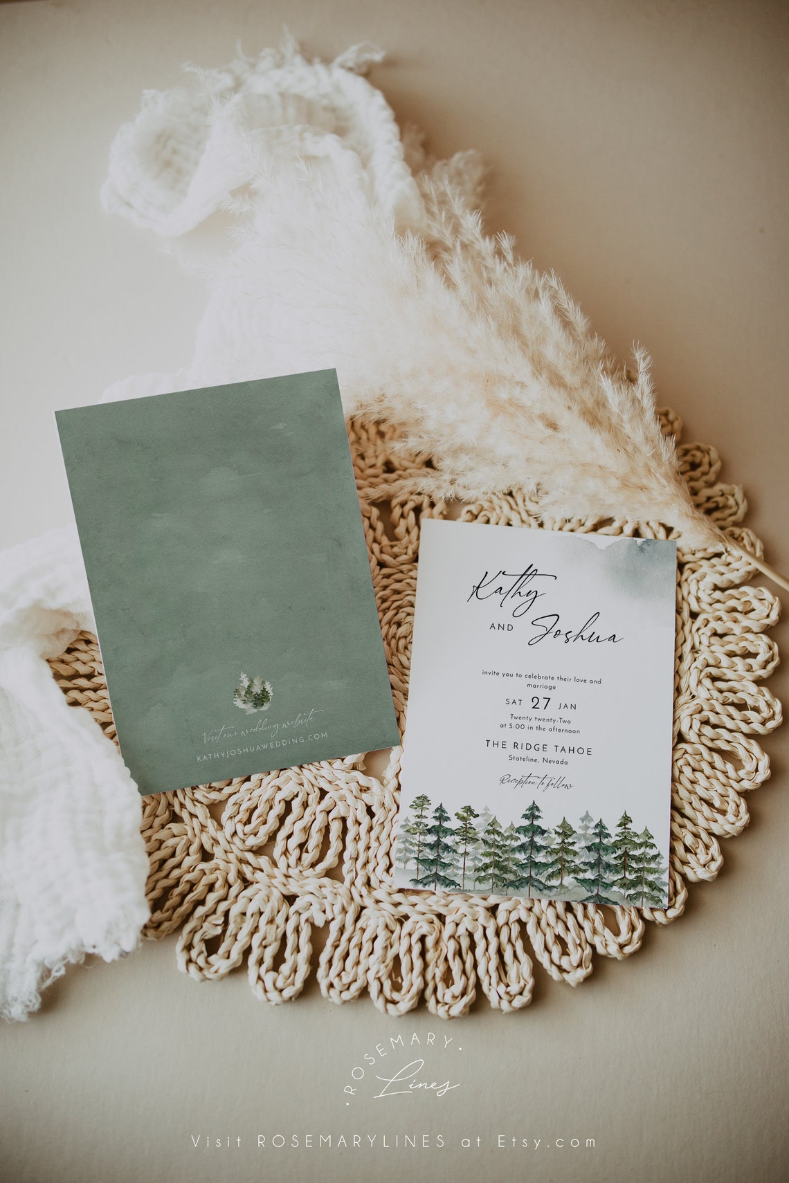 Pine wedding invitation set template pine forest wedding | Etsy