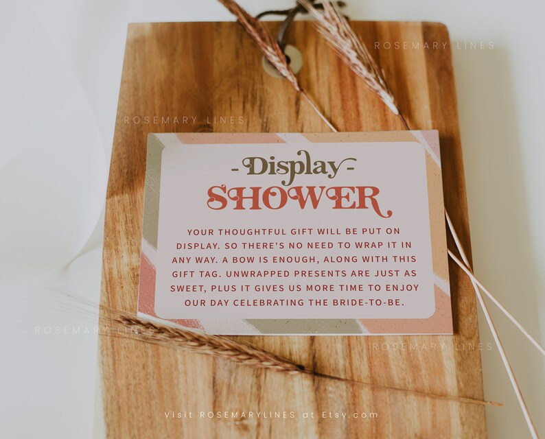 Retro Display Shower Card Template Peach Unwrapped Gifts - Etsy
