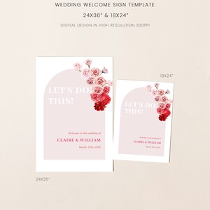 Red and Pink Floral Wedding Welcome Sign Template, Hot Pink Flowers ...