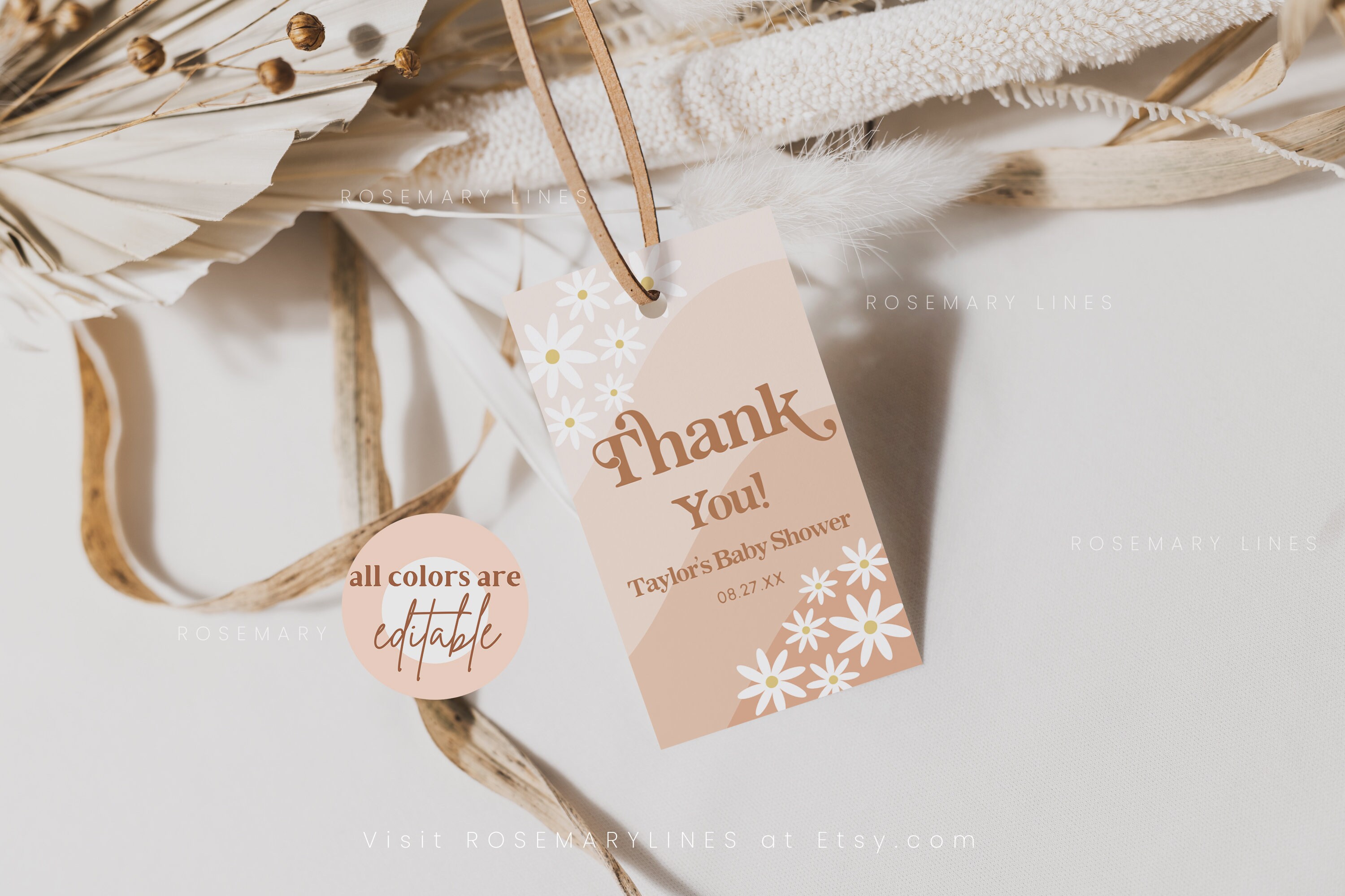 Daisy Favor Tags Modern Retro Baby Shower Favor Tag Template | Etsy