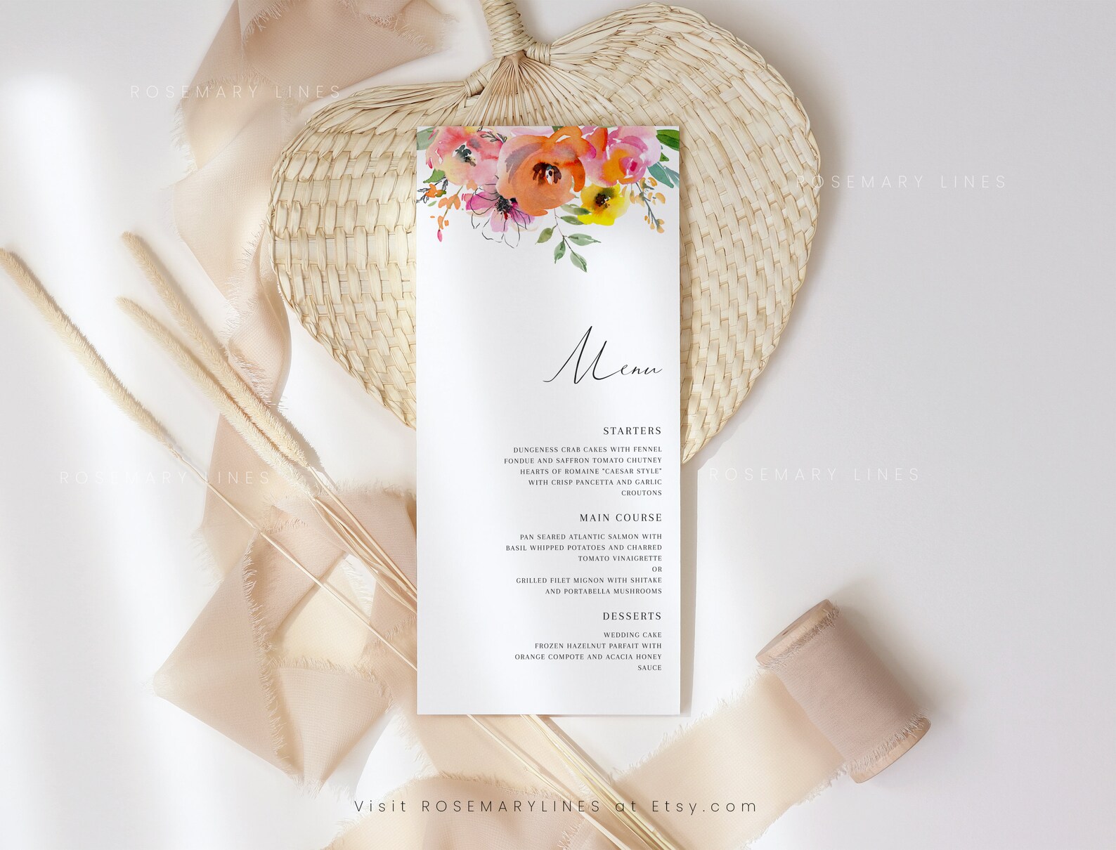 Orange Pink Yellow Floral Menu Card Living Coral Wedding Menu - Etsy