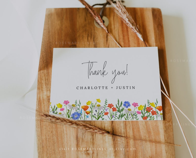 Wildflower Thank You Card Template Botanical Wildflowers | Etsy