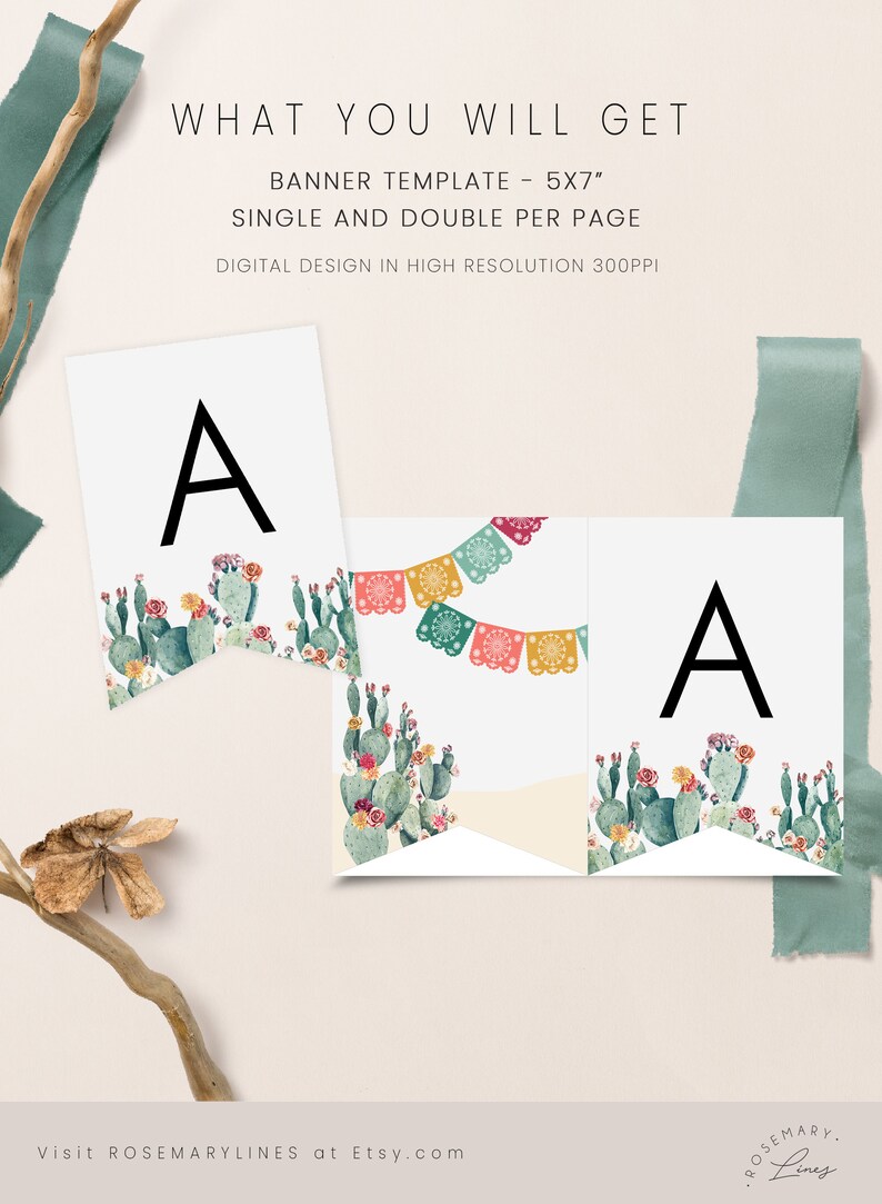 Cactus Banner Template Fiesta Editable Sign Mexican Bridal - Etsy