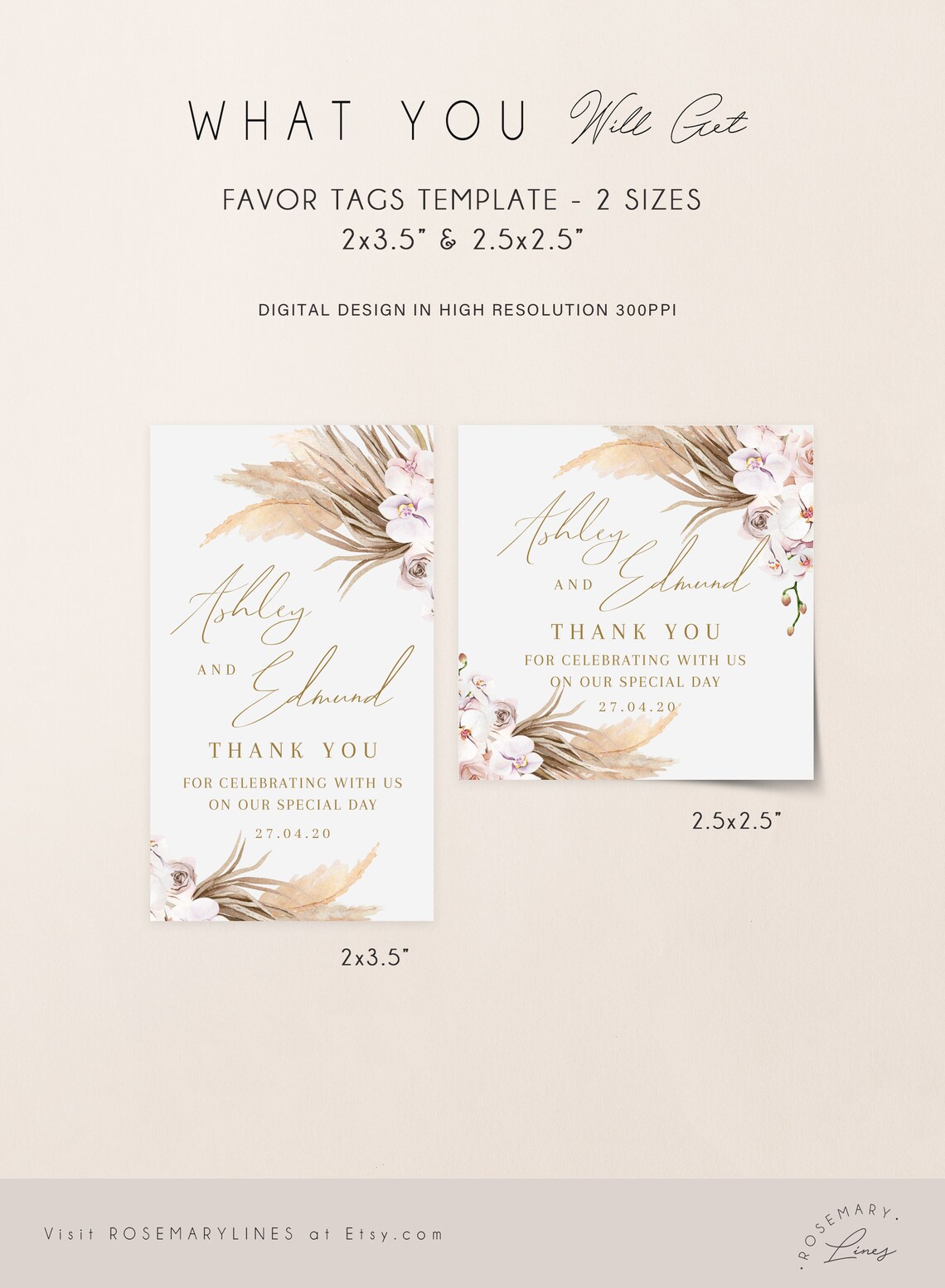 Boho Wedding Favor Tags Template Pampas Grass Favor Tags - Etsy