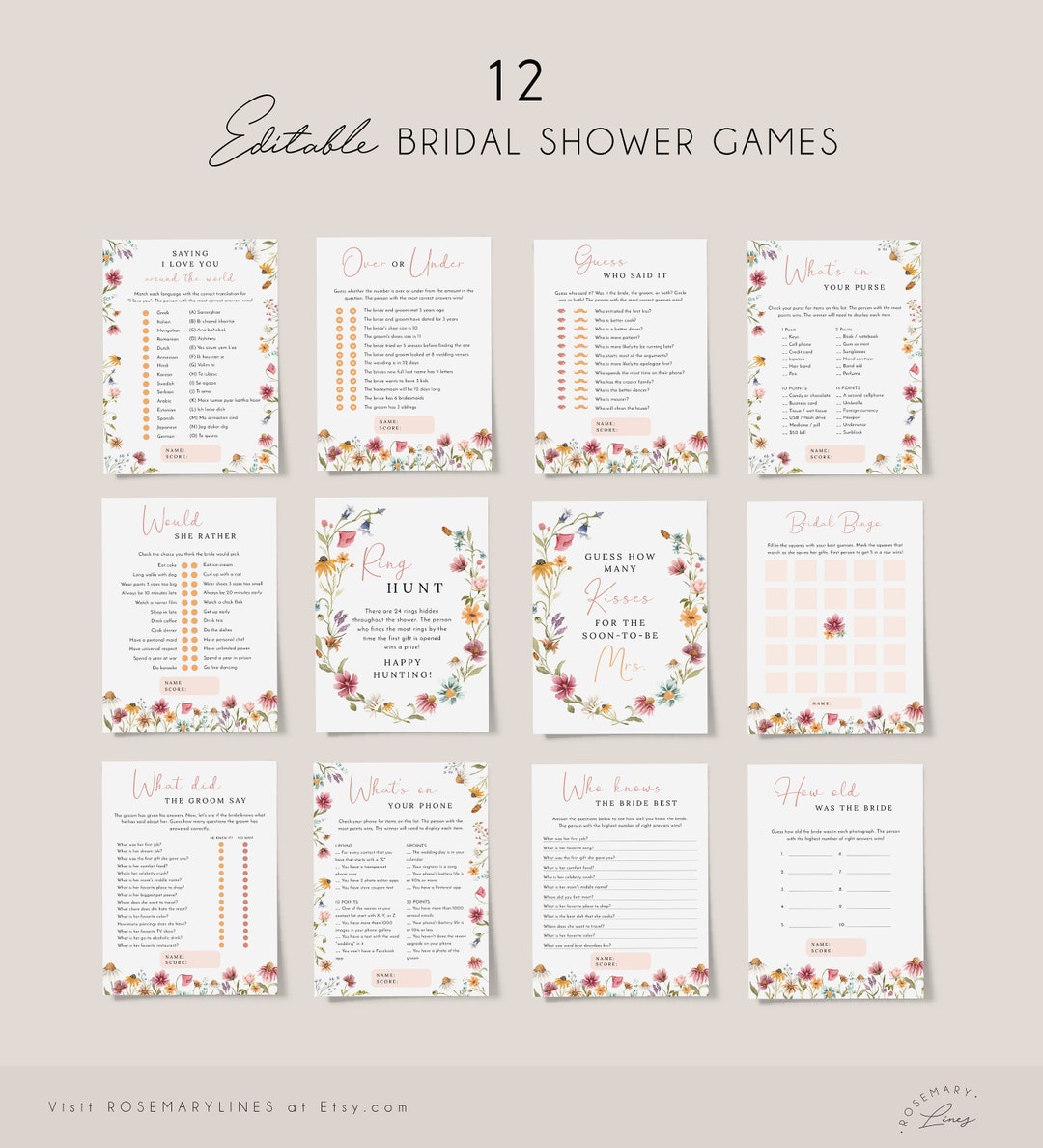 Wildflower Bridal Shower Games Template, Bright Floral Bridal Shower ...