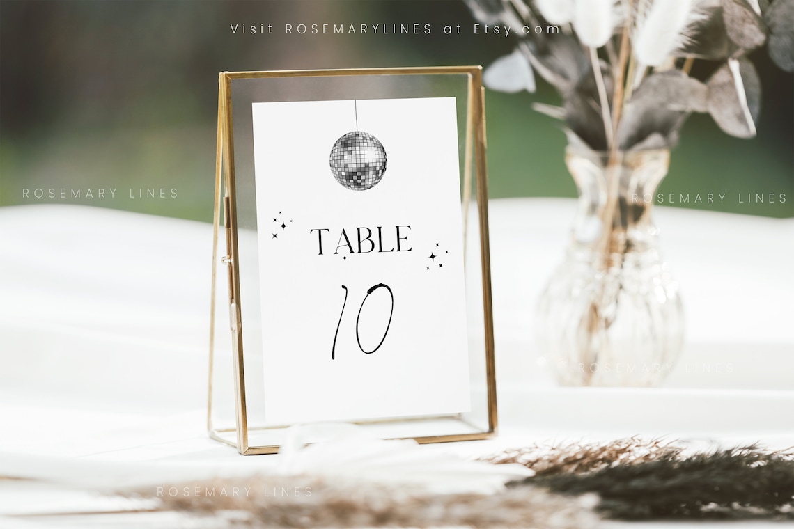 Disco Table Number Template, Retro Table Numbers, Disco Ball Table ...