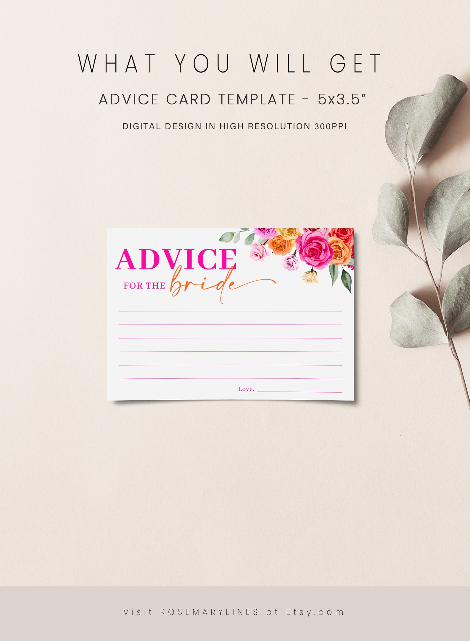 Pink Orange Advice Card Template Hot Pink Bridal Shower - Etsy