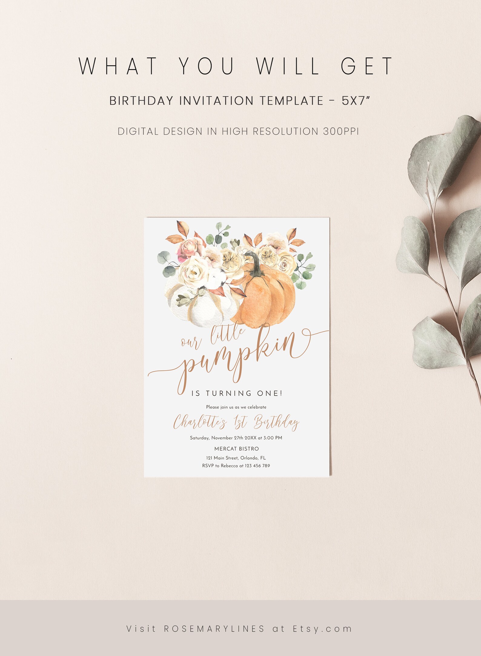 Little Pumpkin Birthday Invitation Template Fall Birthday - Etsy