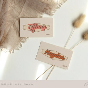 Modern Retro Place Cards Template 60's 70's Place - Etsy