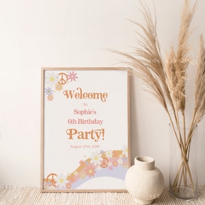 Modern Retro Birthday Welcome Sign Template, Peace Love Welcome Sign ...