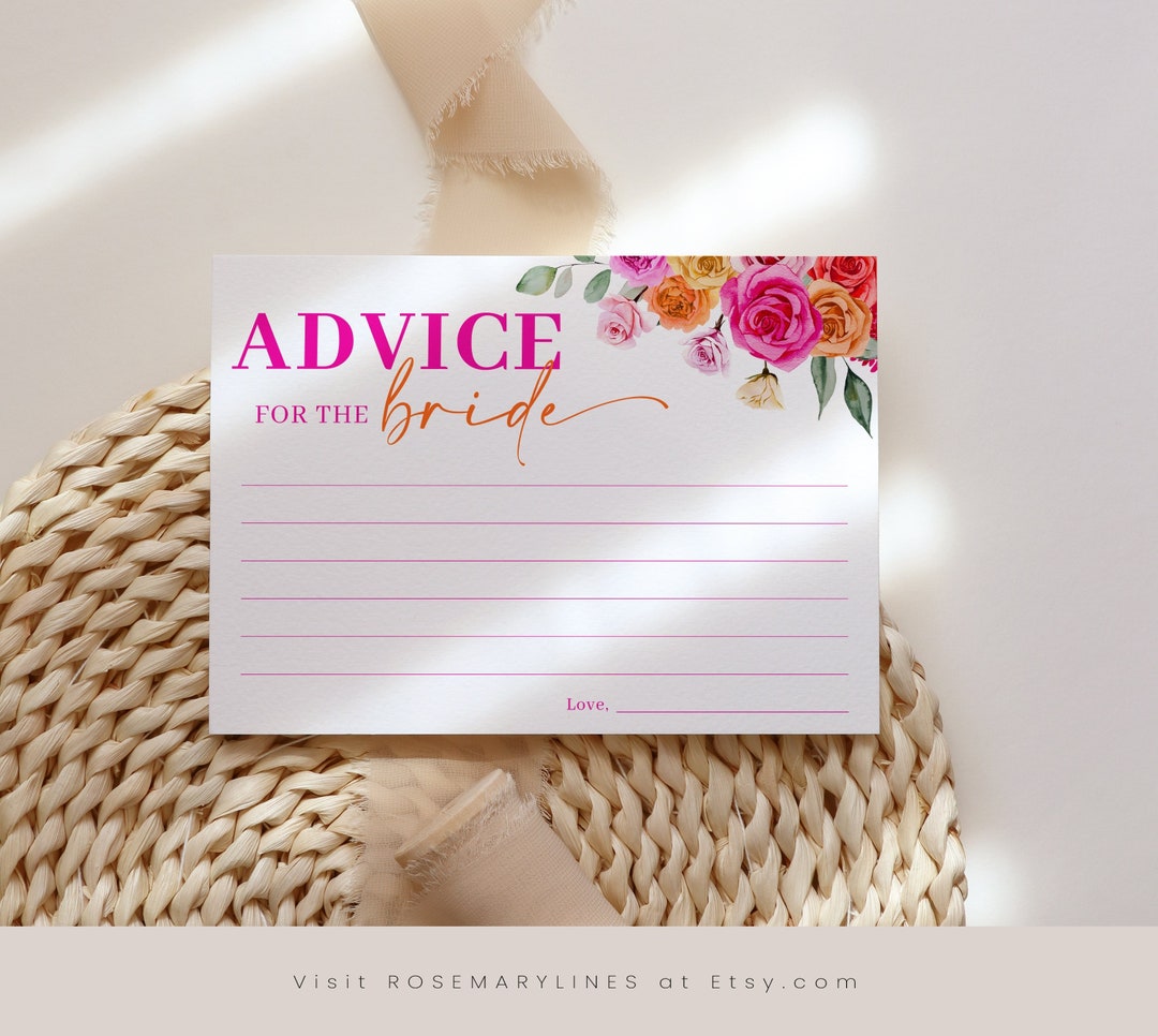 Pink Orange Advice Card Template, Hot Pink Bridal Shower Advice Cards ...