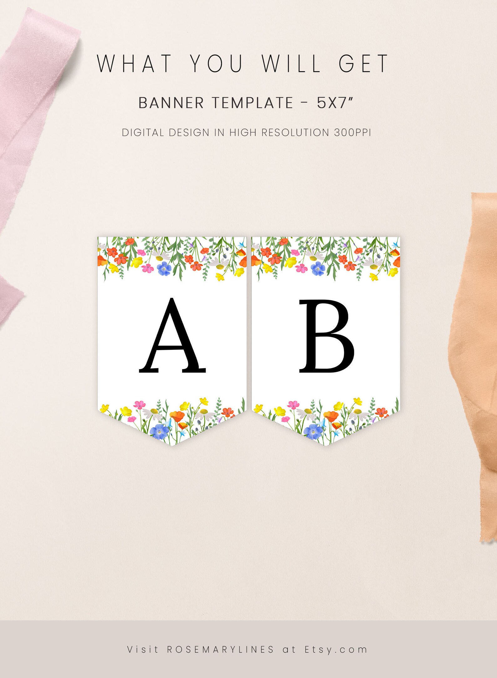 Wildflowers Banner Template Wild Meadow DIY Banner Botanical - Etsy