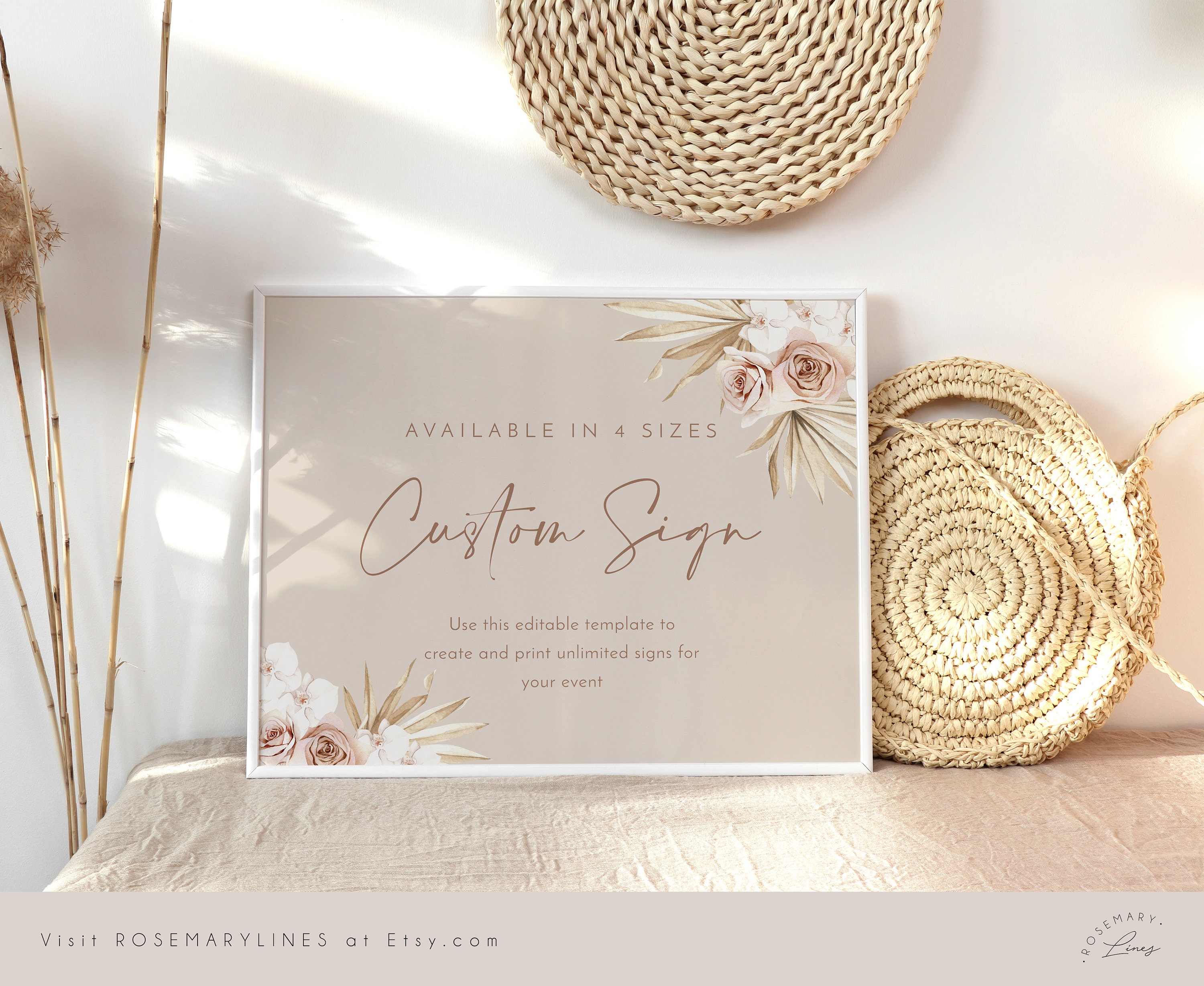 Pale Blush Boho Custom Sign Template Dusty Rose Personalized | Etsy