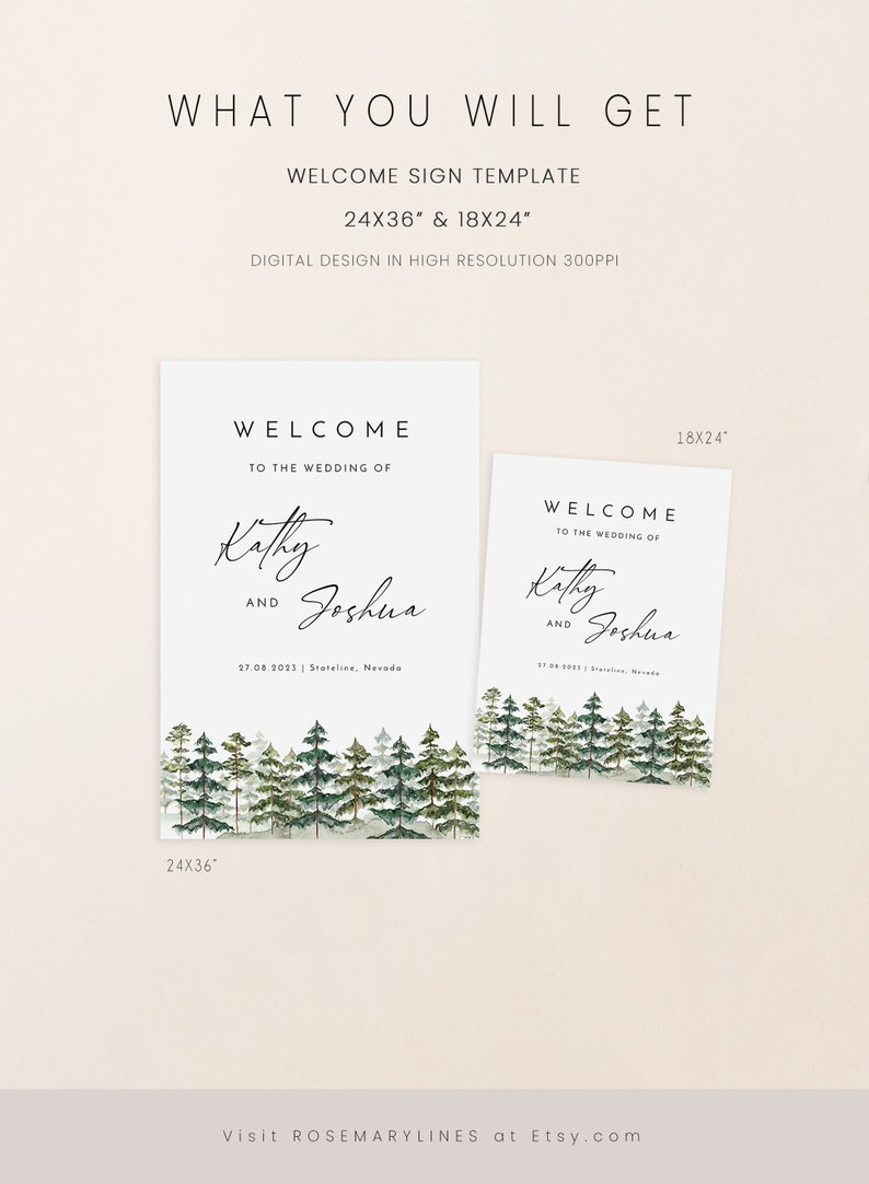 Pine Tree Welcome Sign Template Forest Wedding Welcome Sign - Etsy