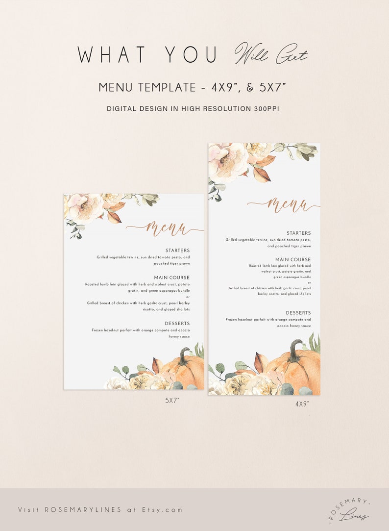 Fall Wedding Menu Cards Pumpkin Wedding Menu Rustic Fall | Etsy