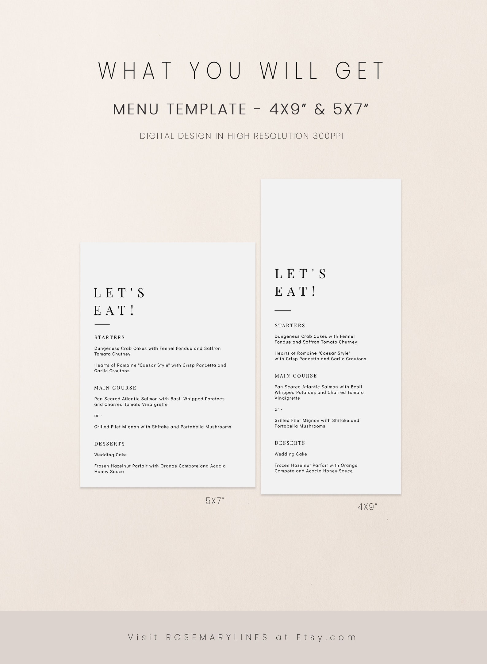 Minimal Wedding Menu Cards Modern Menu Template Minimalist - Etsy