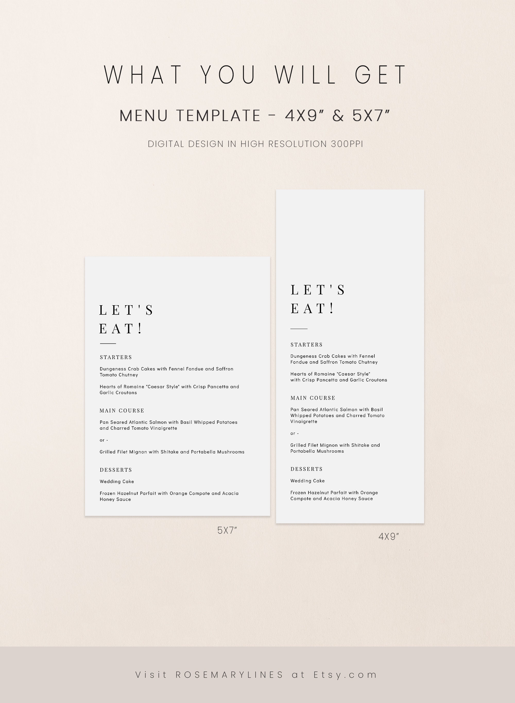 Minimal Wedding Menu Cards Modern Menu Template Minimalist - Etsy