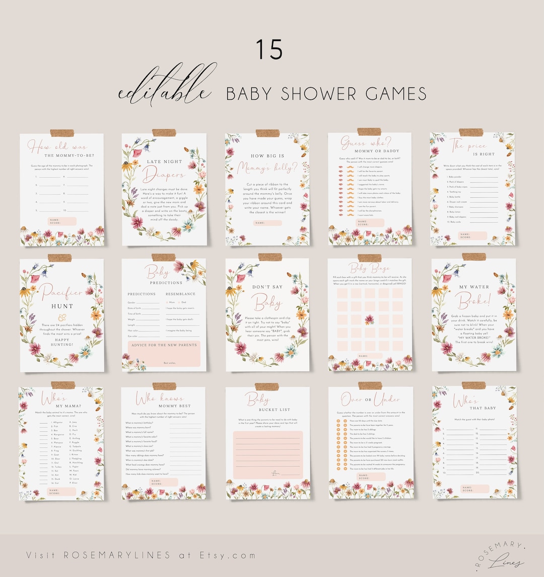 Wildflower Baby Shower Games Template, Summer Bright Floral Baby Shower ...