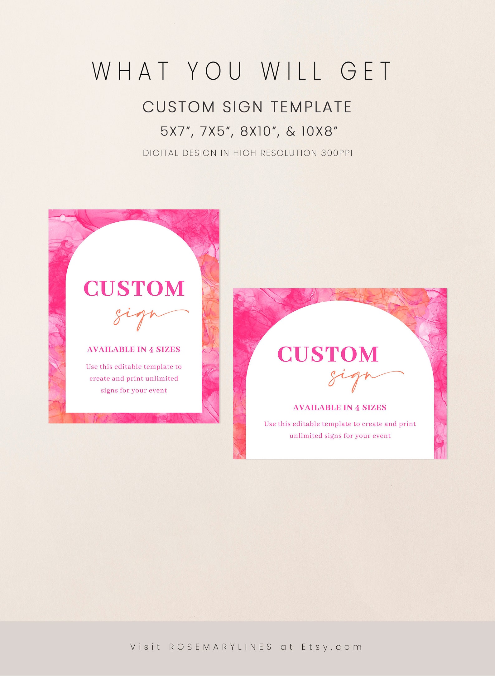 Pink Orange Custom Sign Template Hot Pink Custom Signs - Etsy