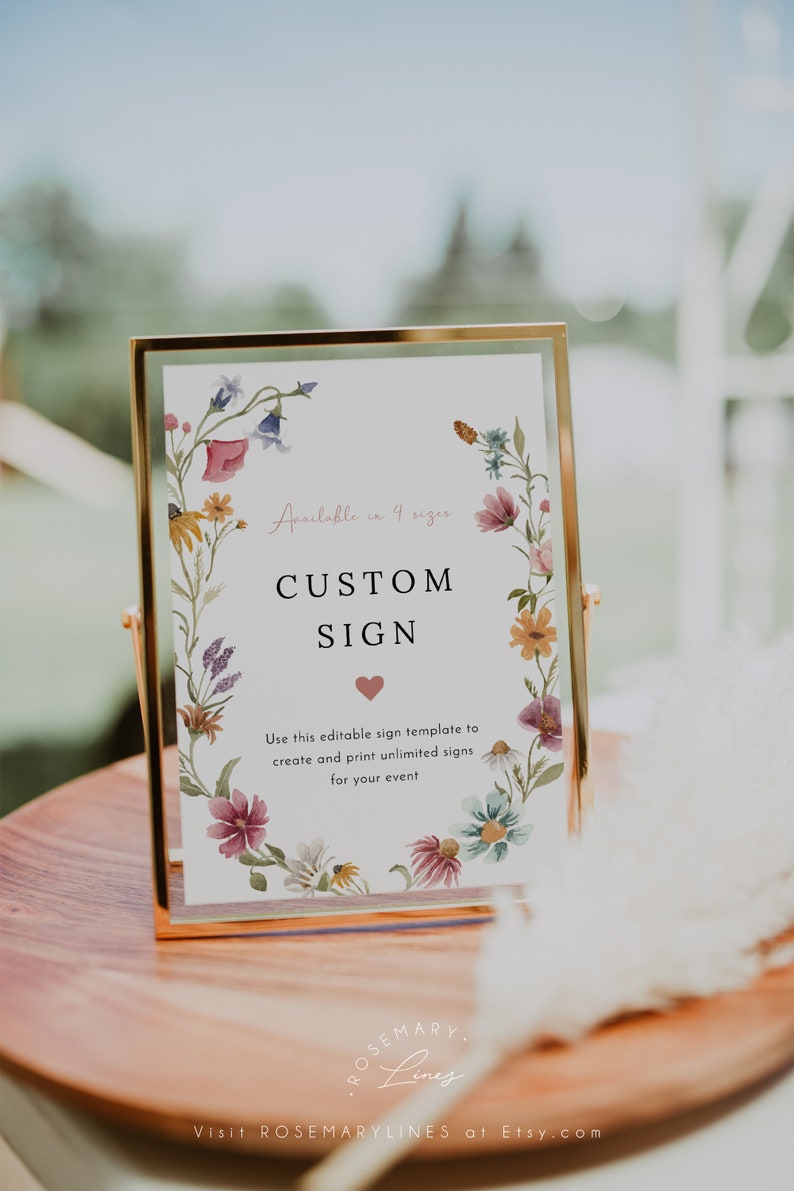 Wildflower Custom Sign Template, Bright Floral Wedding Signs, Spring ...