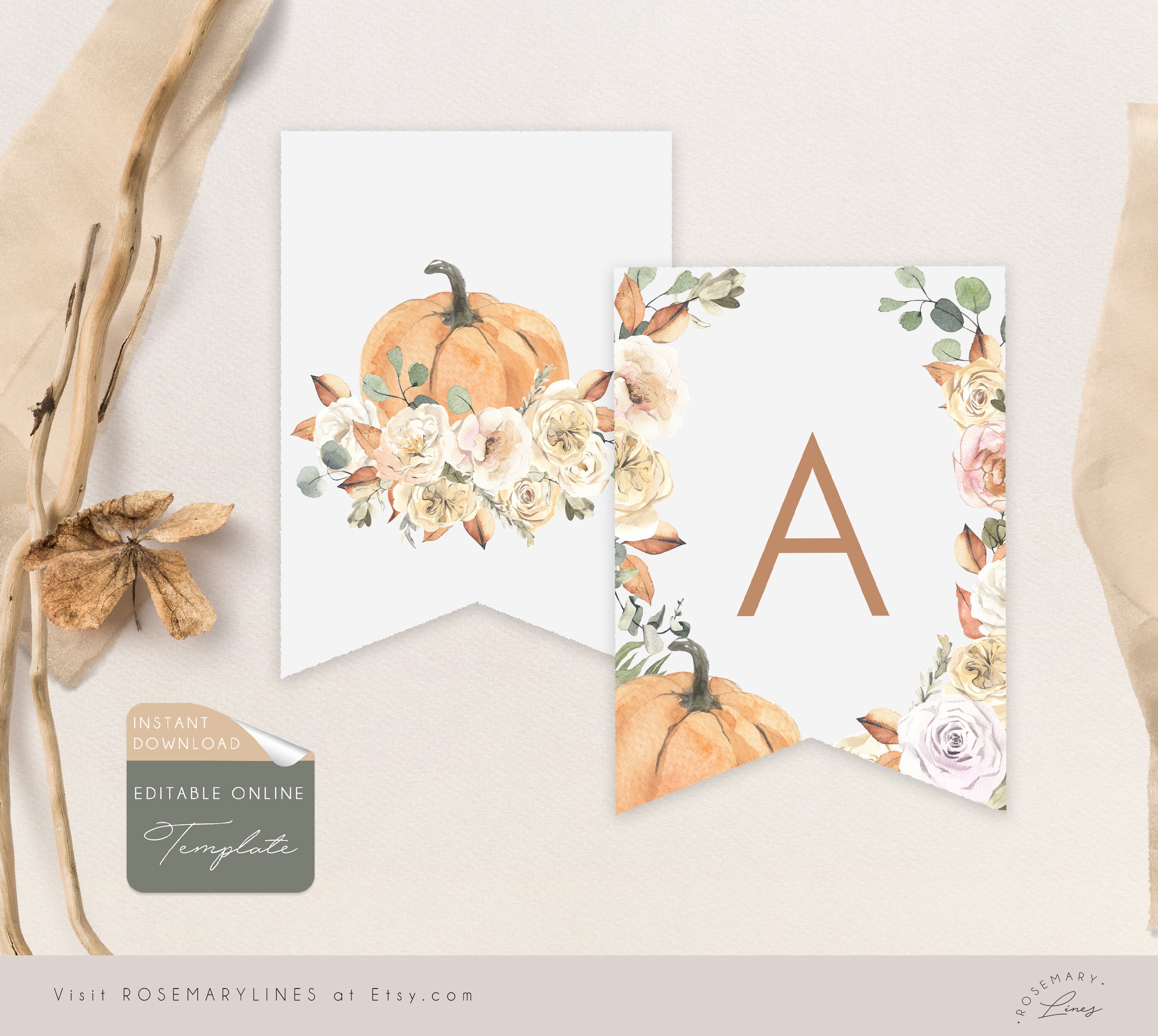 Fall banner template pumpkin printable banner diy banner | Etsy