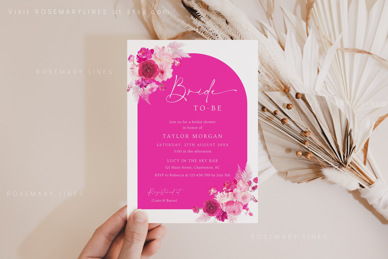 Hot Pink Bridal Shower Invitation Template Blush Bubblegum - Etsy