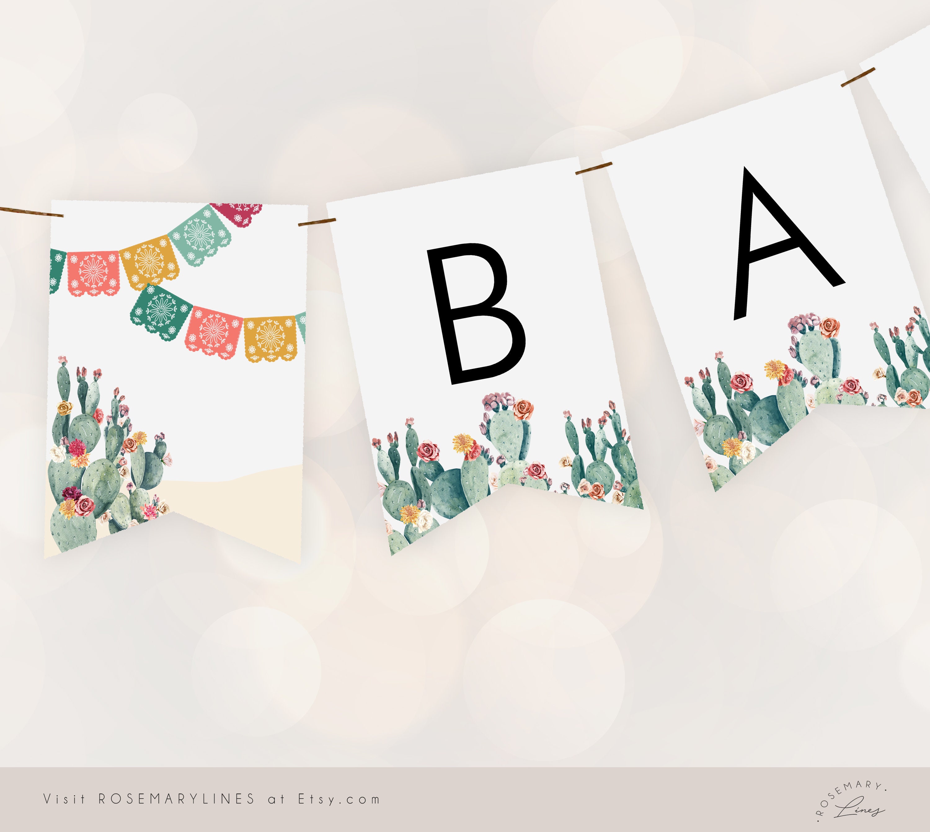 Cactus Banner Template Fiesta Editable Sign Mexican Bridal - Etsy