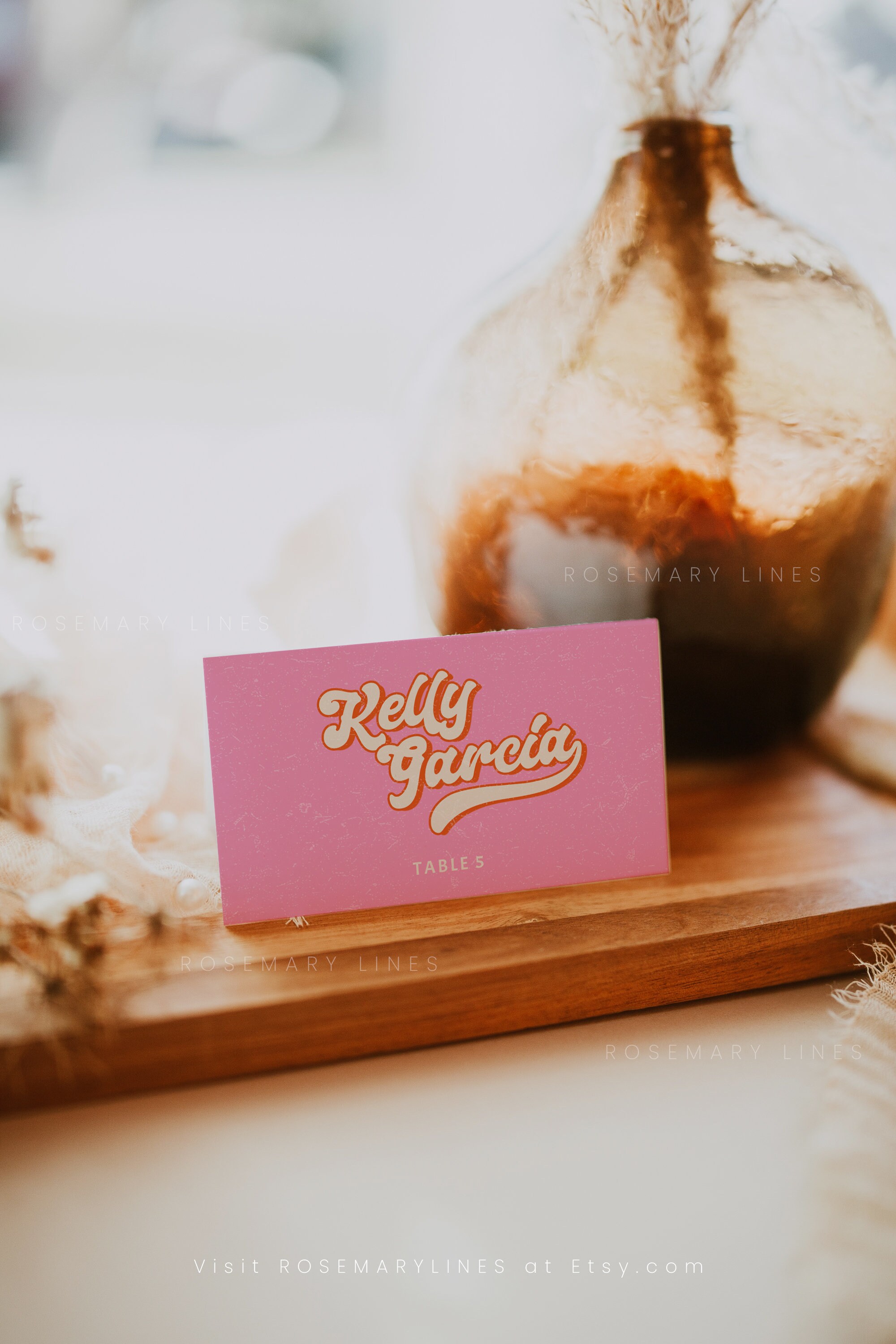 Retro Groovy Place Cards, Hot Pink Wedding Name Cards, 70's Disco Party ...