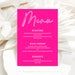 Modern Hot Pink Menu Template Pink Wedding Menu Bright Pink - Etsy