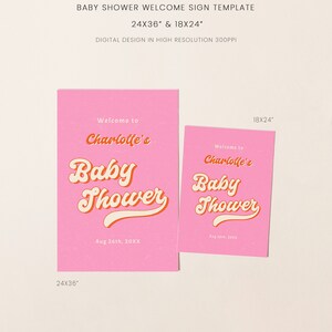 Retro Bright Pink Baby Shower Welcome Sign, Hot Pink Orange Welcome ...