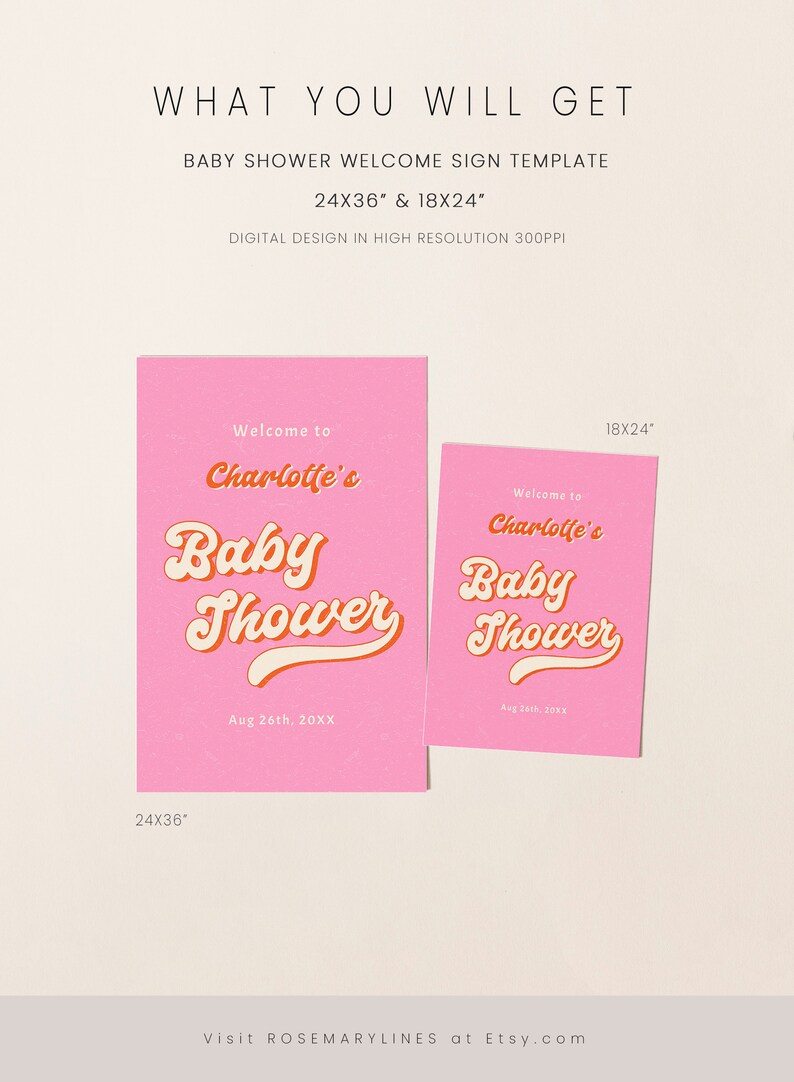 Retro Bright Pink Baby Shower Welcome Sign, Hot Pink Orange Welcome ...