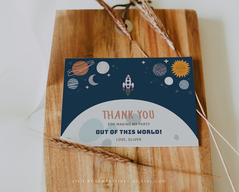 Outer Space Birthday Thank You Card Template Galaxy Solar - Etsy