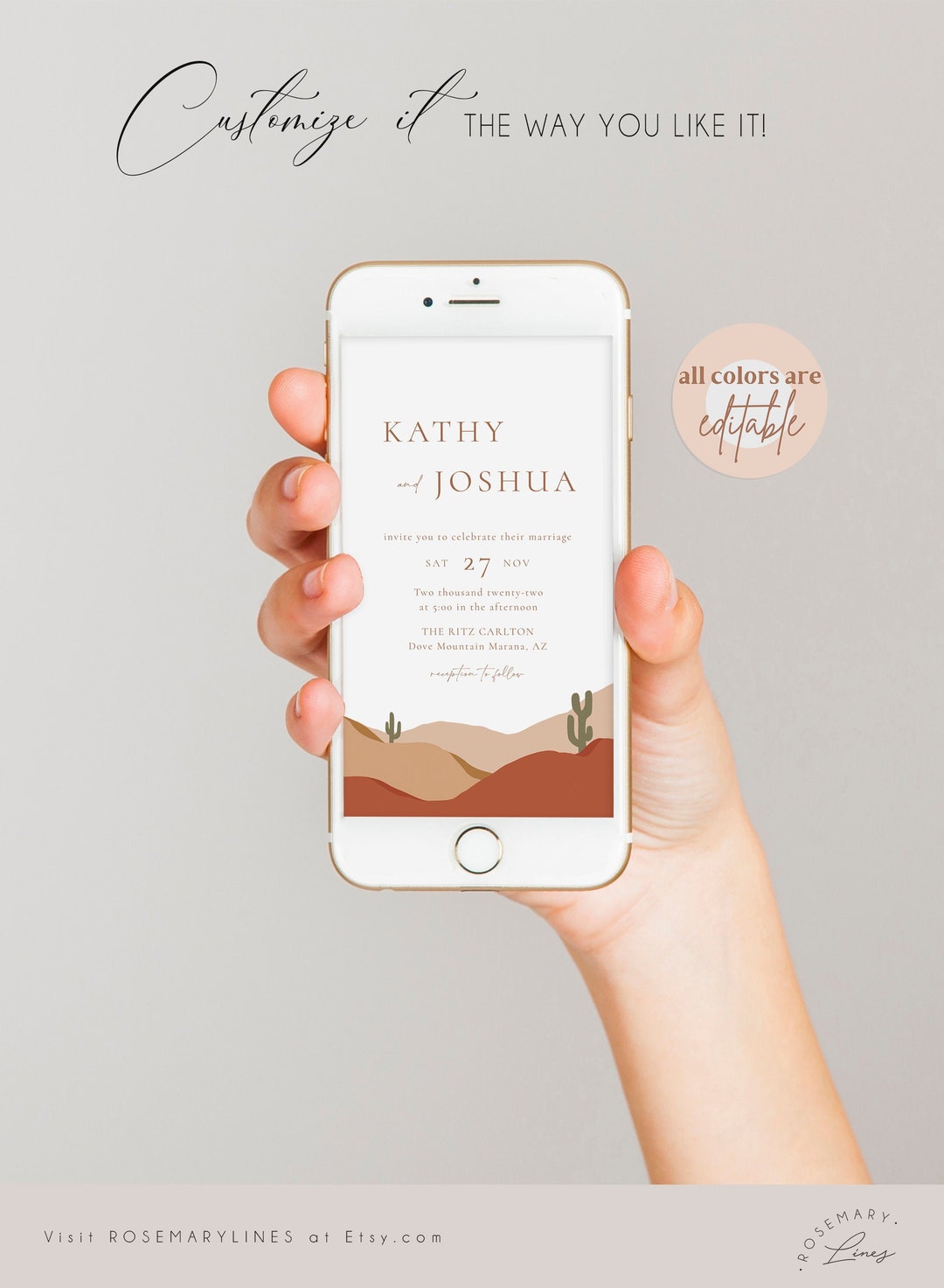 Modern Desert Wedding Invitation Digital Abstract Mountain - Etsy