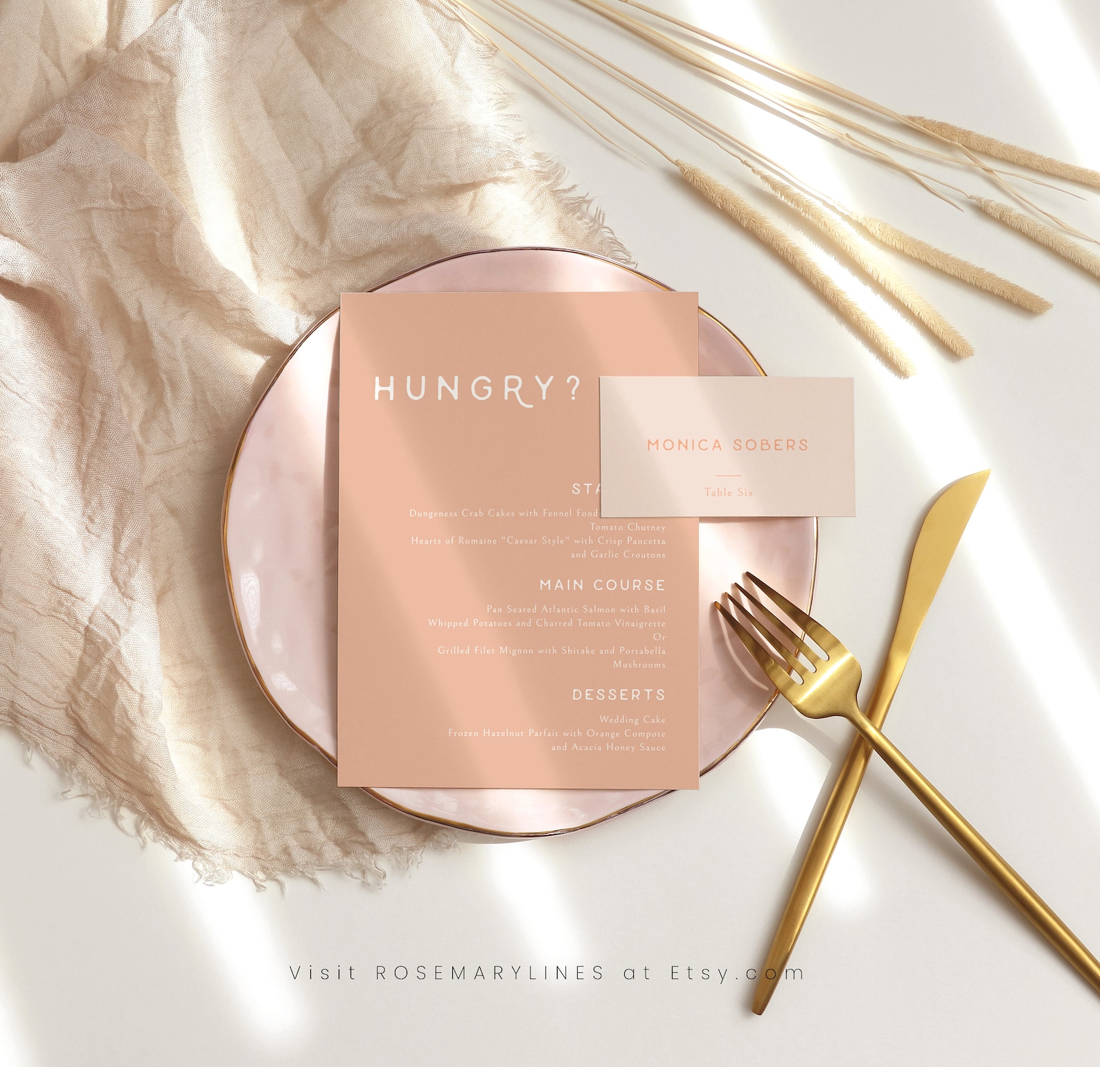 Peach Menu Cards Coral Wedding Menu Template Pastel Bridal - Etsy