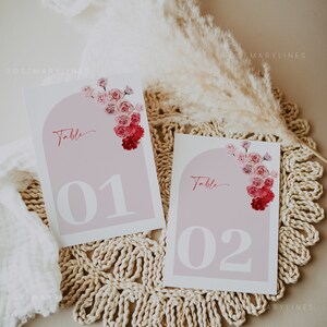 Red and Pink Rose Table Numbers, Ombre Red Pink Floral Wedding Table ...