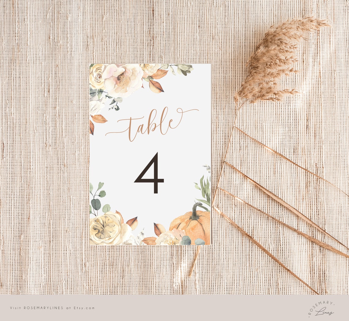 Editable Fall Wedding Table Numbers Pumpkin Table Number | Etsy