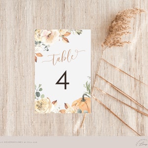 Editable Fall Wedding Table Numbers, Pumpkin Table Number Template ...