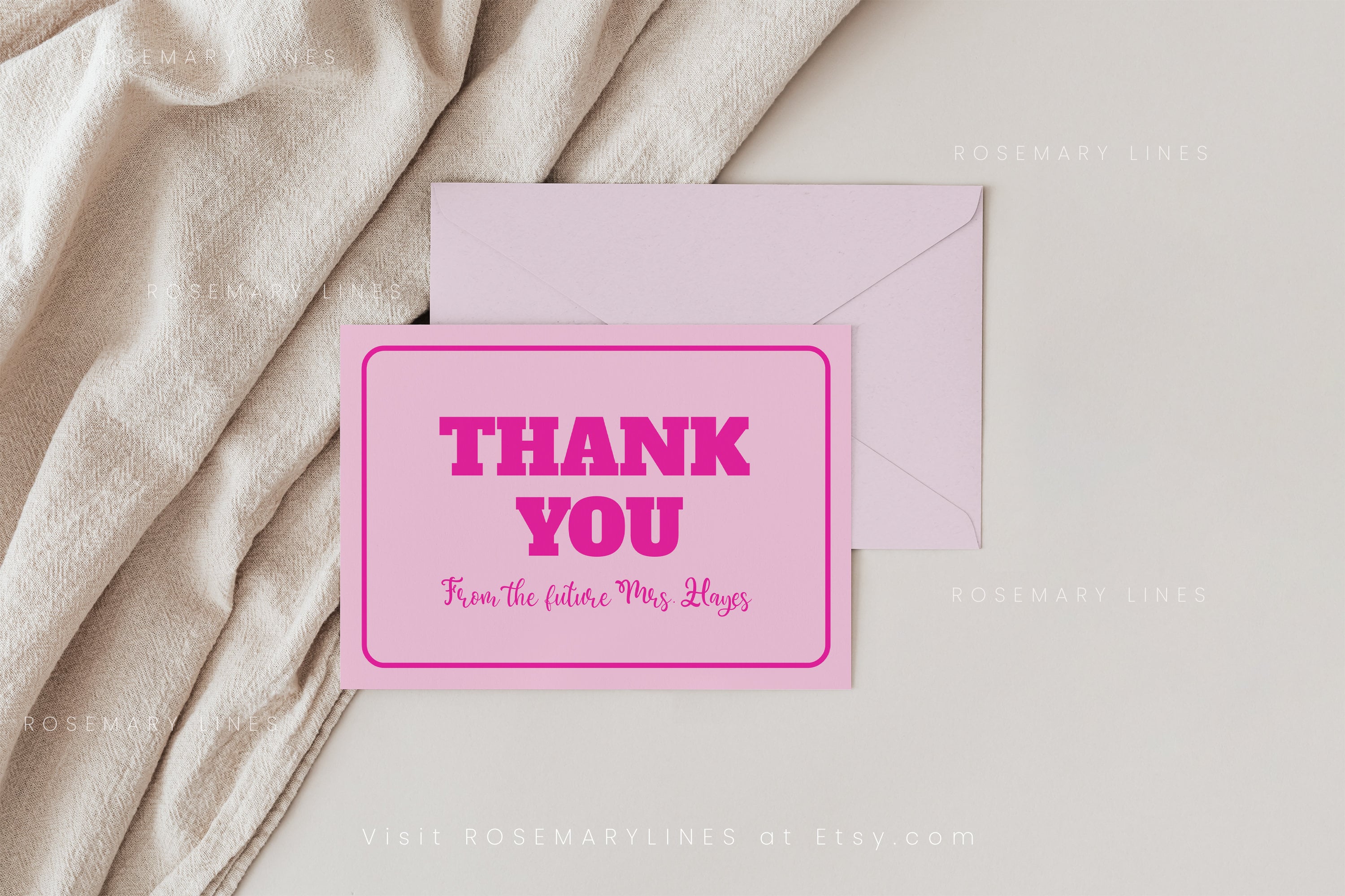 Hot Pink Thank You Card Template Pink Bridal Shower Thank You - Etsy