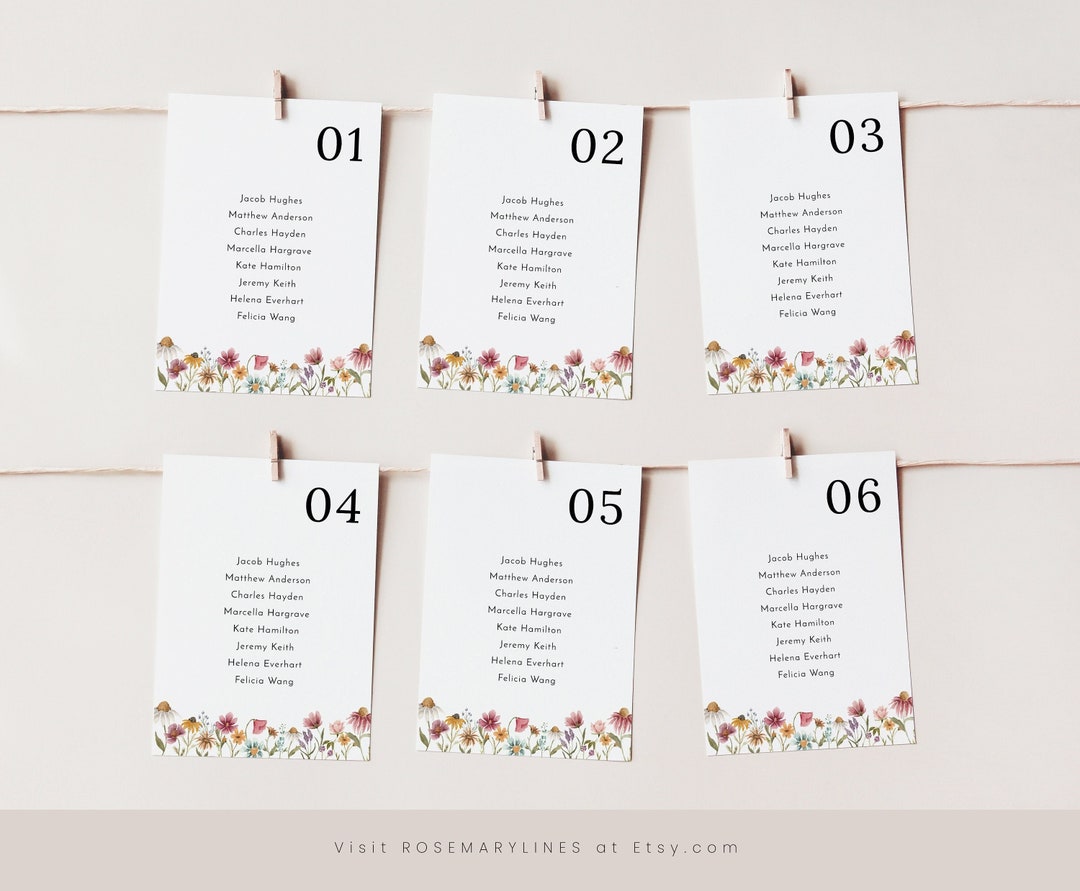 Wildflower Seating Chart Template, Seating Chart Card, Wildflowers ...