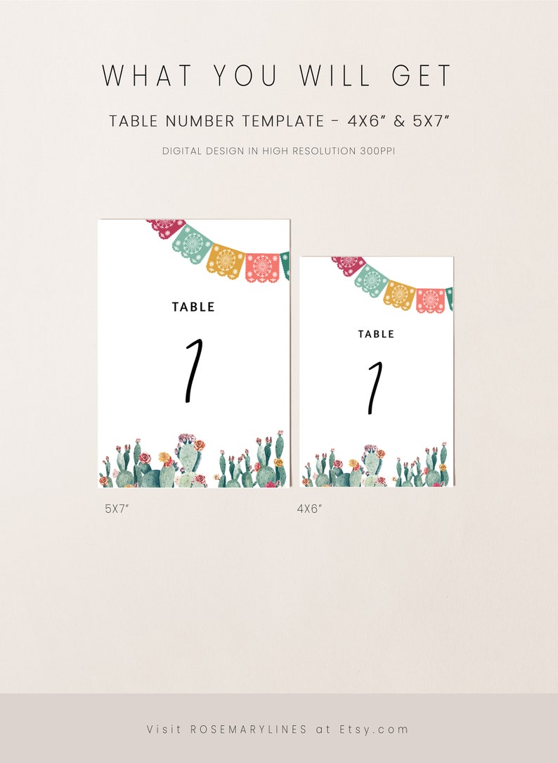Fiesta Table Numbers, Cactus Table Number Template, Mexican Desert ...