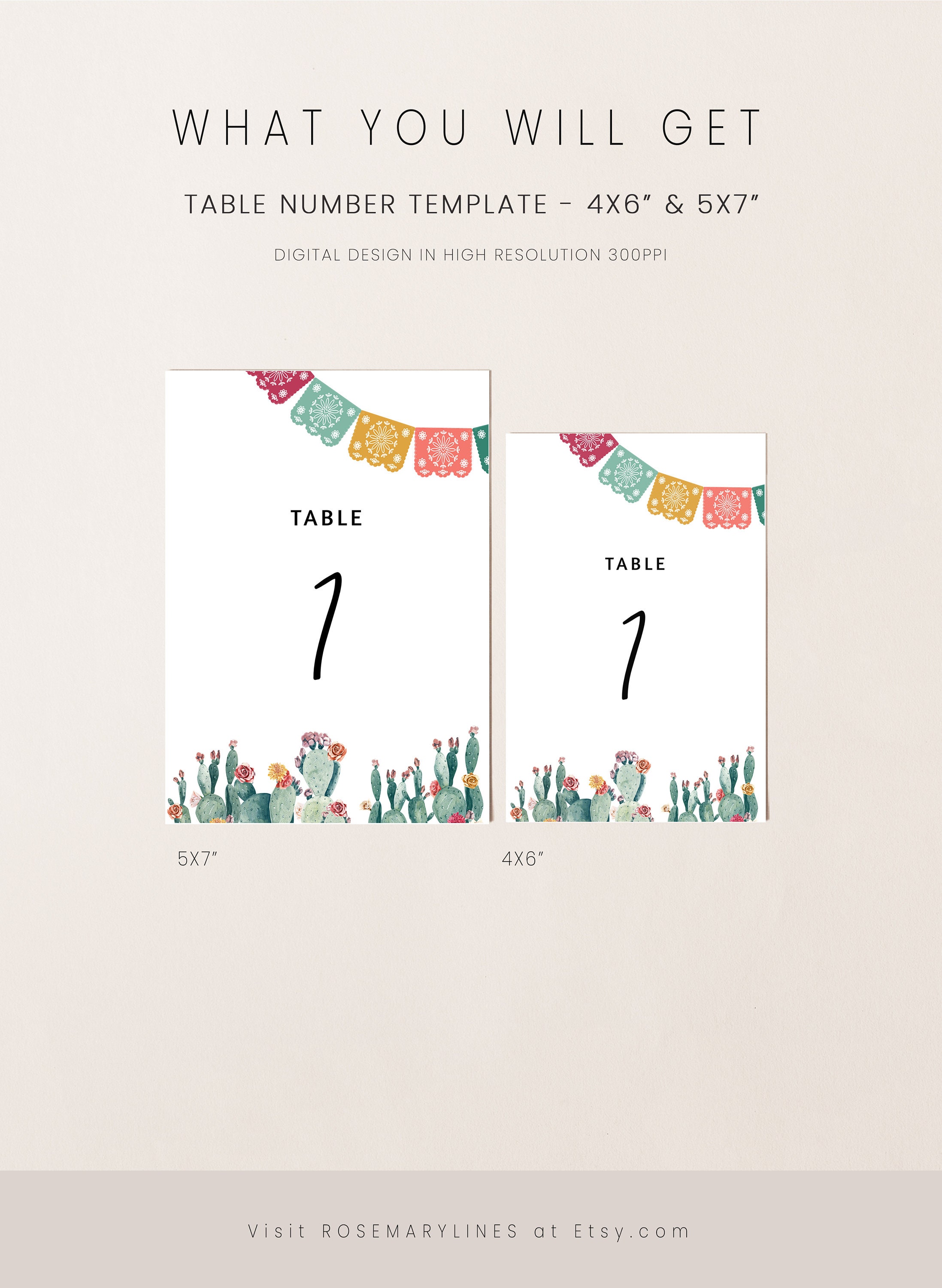 Fiesta Table Numbers, Cactus Table Number Template, Mexican Desert ...