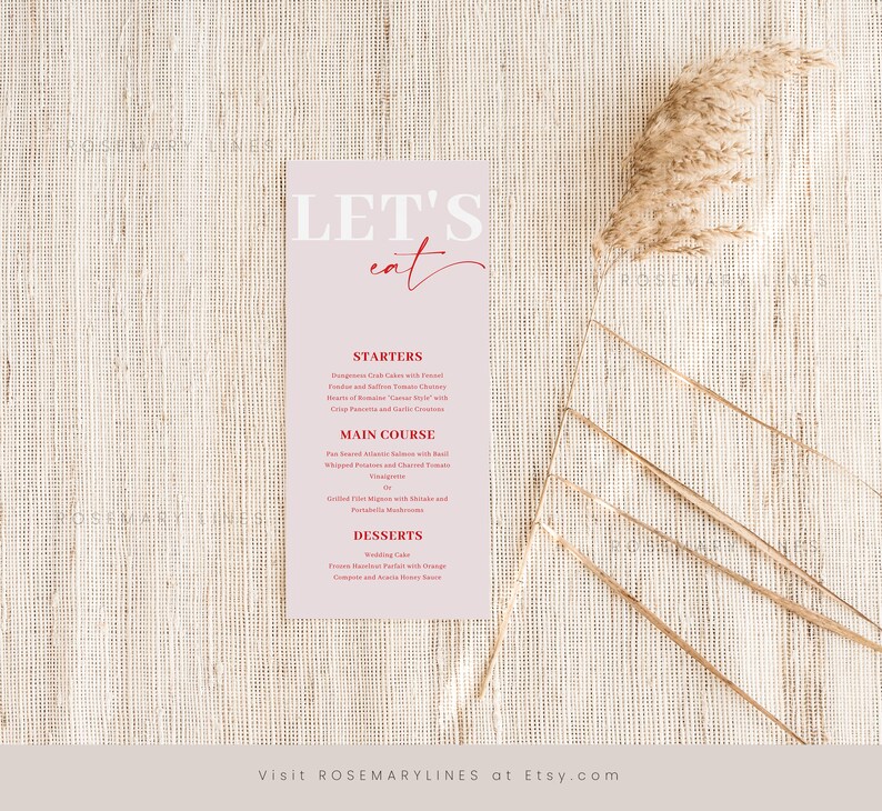 Pink and Red Menu Template Modern Bold Wedding Menu Hot Pink - Etsy