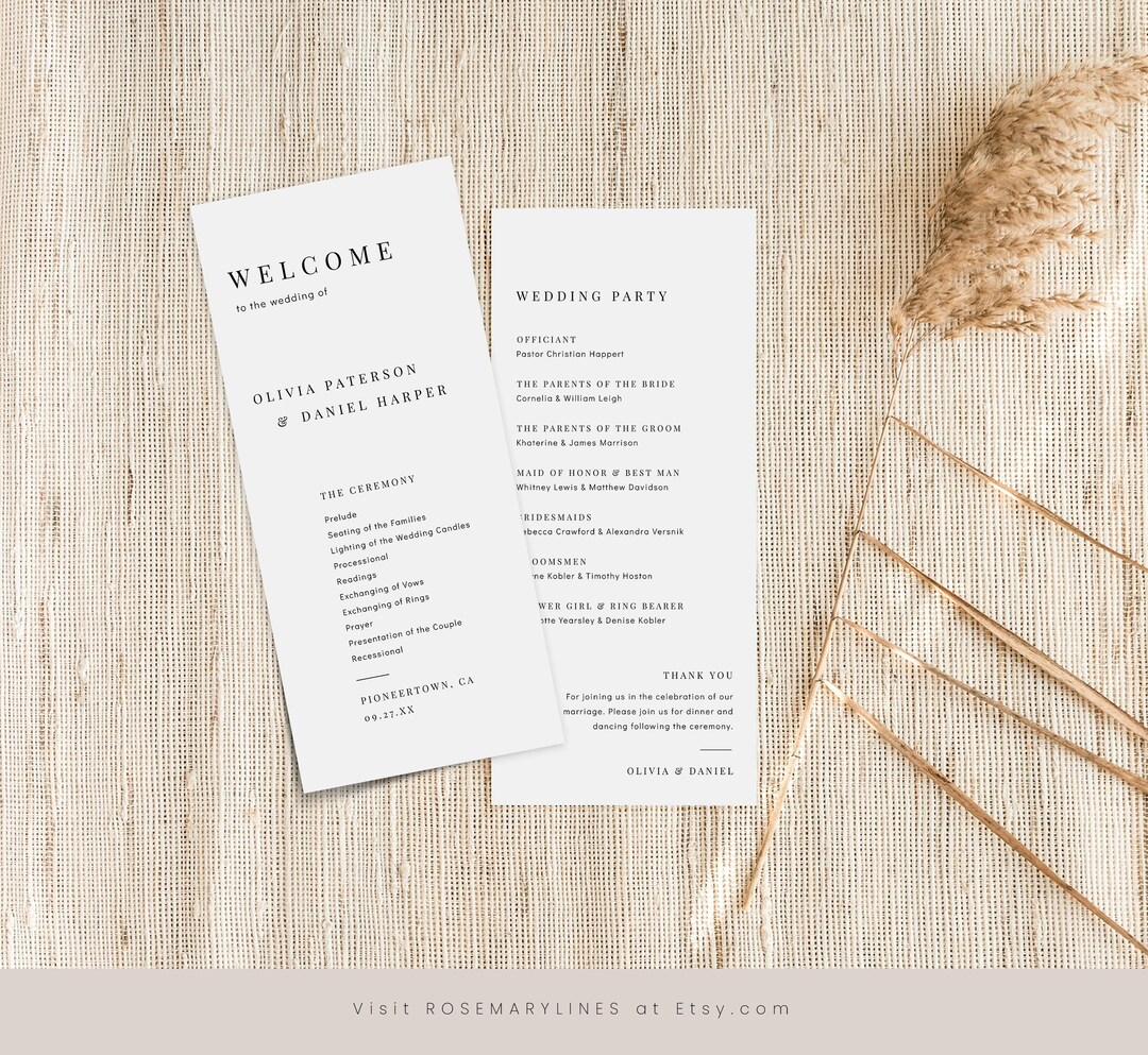 Minimalist Wedding Programs Modern Wedding Program Template - Etsy
