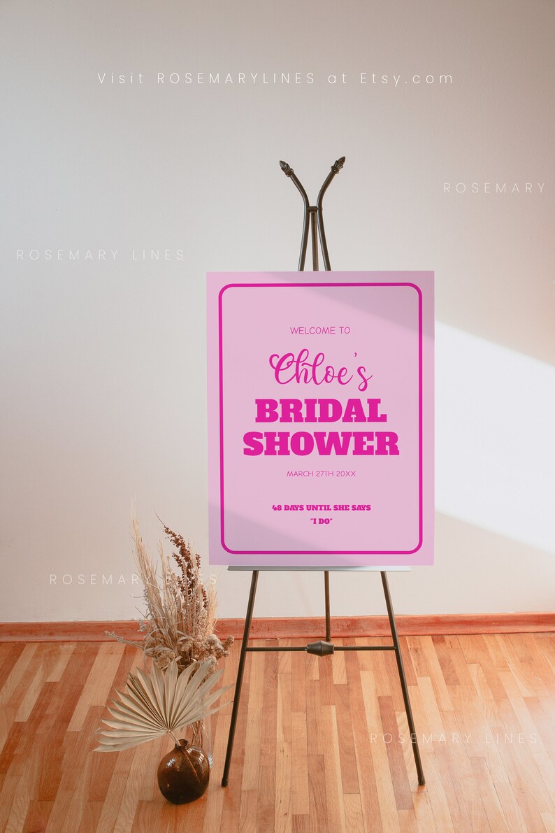 Hot Pink Bridal Shower Welcome Sign Template Pink Welcome - Etsy