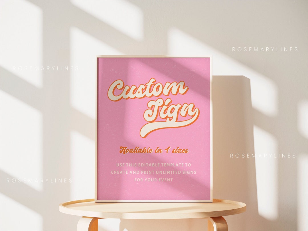 Retro Groovy Custom Signs, Hot Pink Orange Custom Sign Template, 70s ...