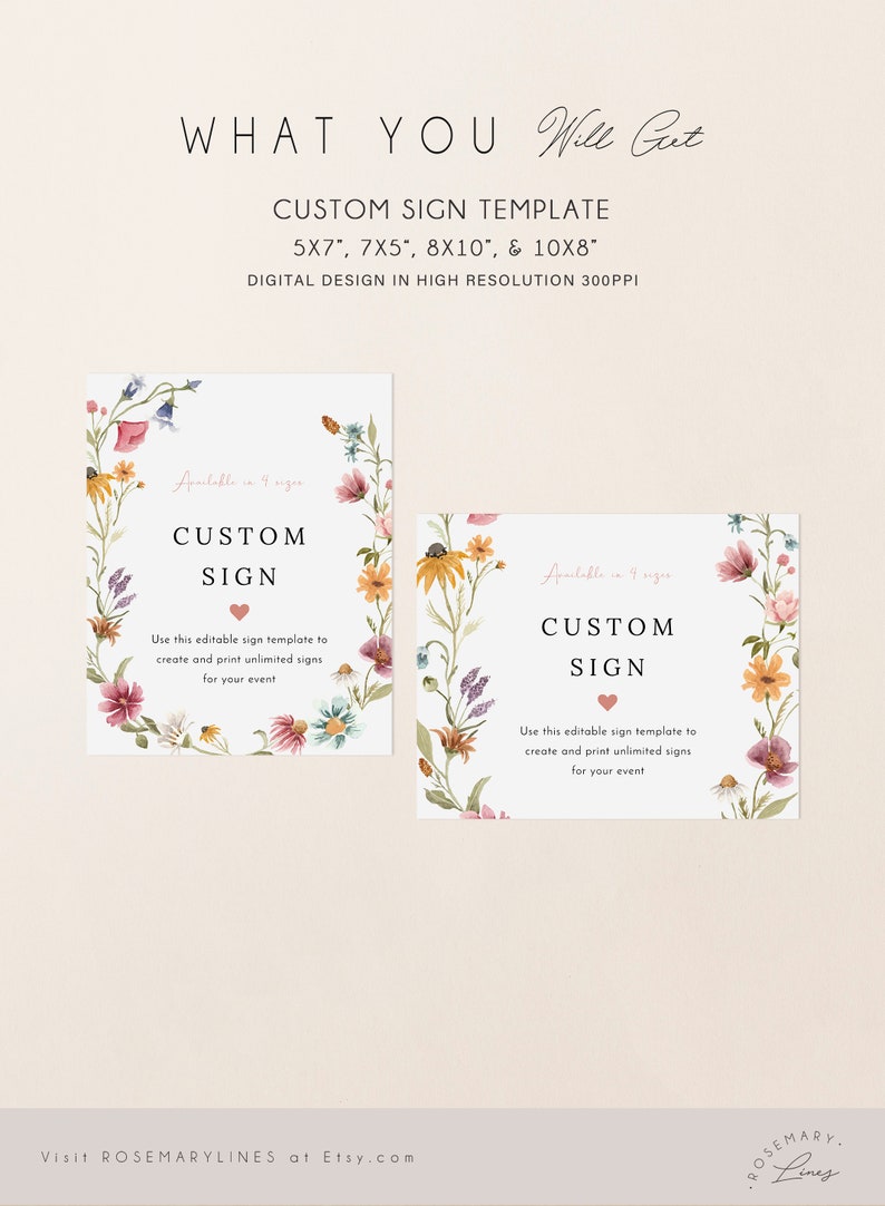 Wildflower Custom Sign Template, Bright Floral Wedding Signs, Spring ...