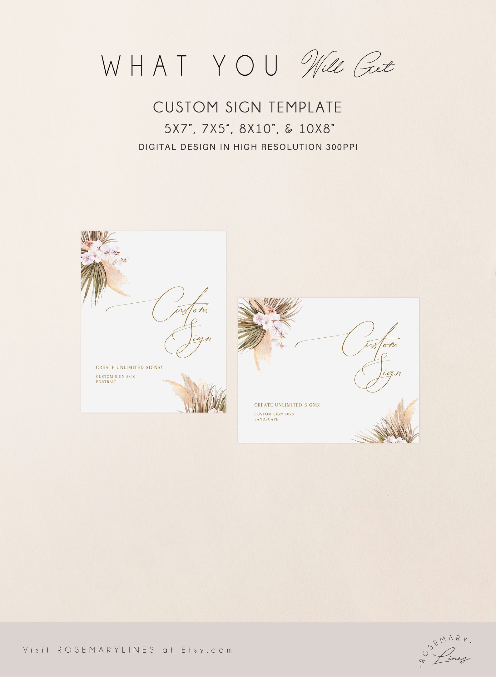 Pampas Grass Custom Sign Printable Tropical Boho Editable - Etsy