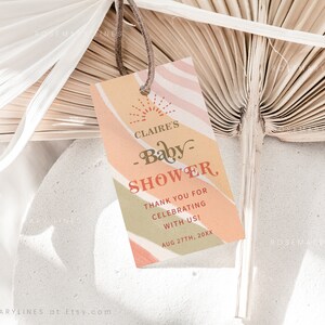 Retro Groovy Baby Shower Favor Tags, Boho 70s Pastel Favor Tag Template ...