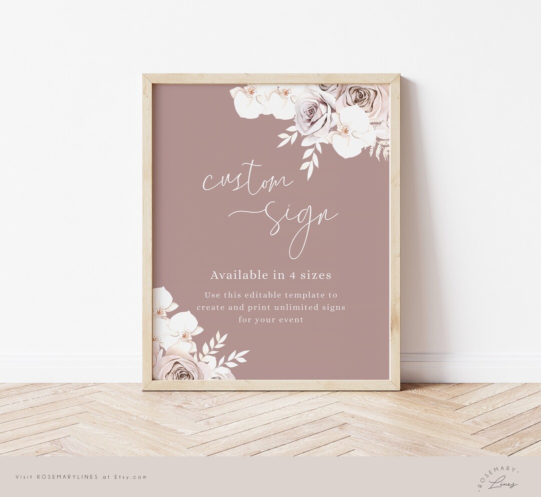 Dusty Rose Custom Sign Template, Boho Mauve Wedding Signs Printable ...